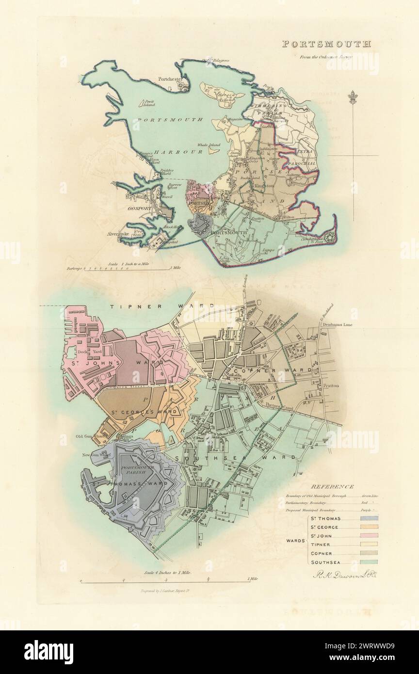 PORTSMOUTH borough/town plan. BOUNDARY REVIEW. Hampshire. DAWSON 1837 ...