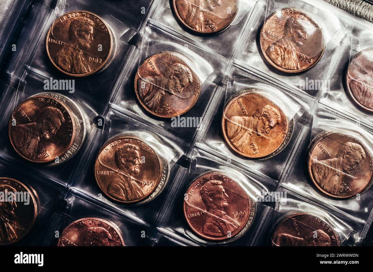 Photo of US president Lincoln cent coins collection in a clear plastic ...