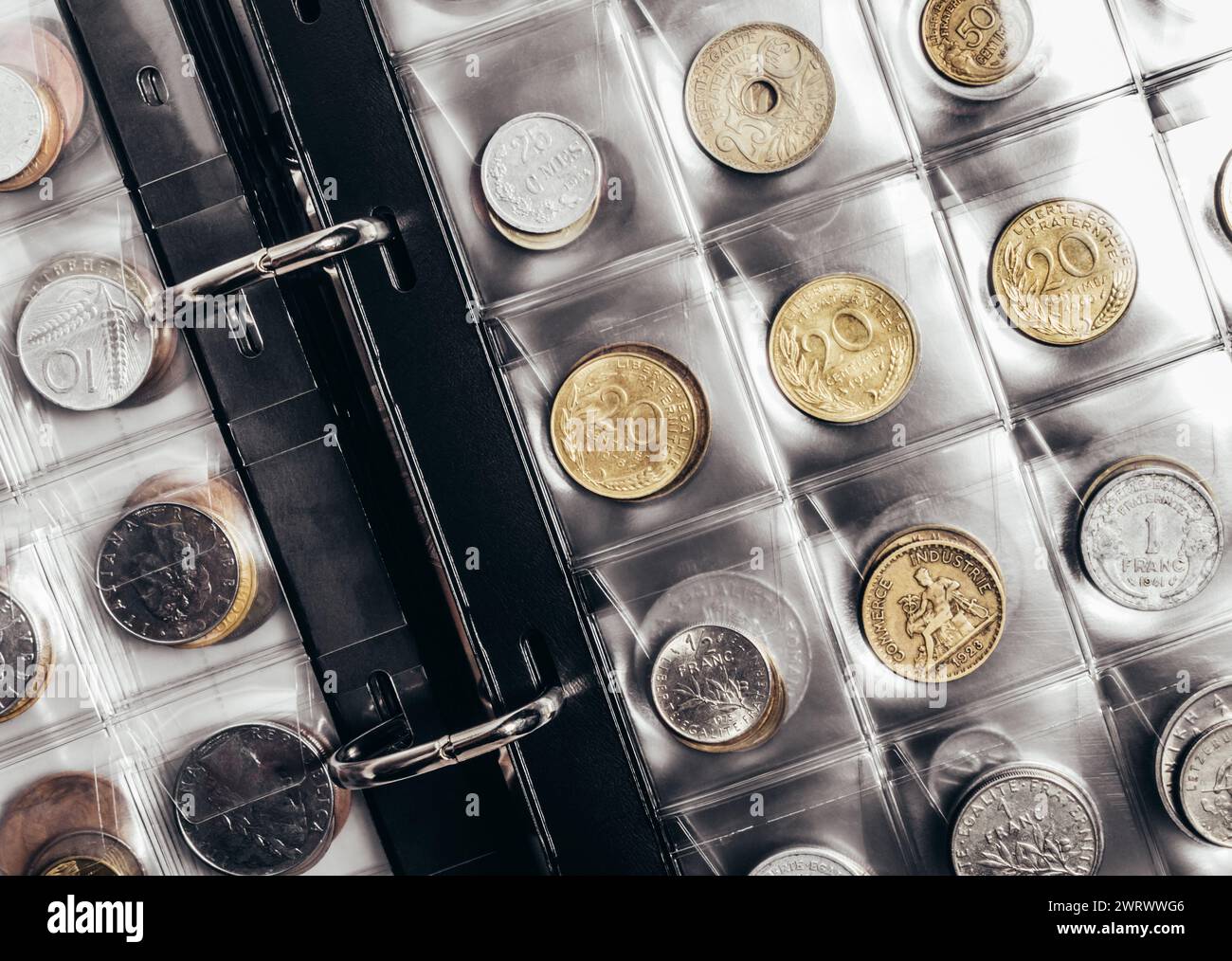 Photo of italian and french old coins collection in a clear plastic ...