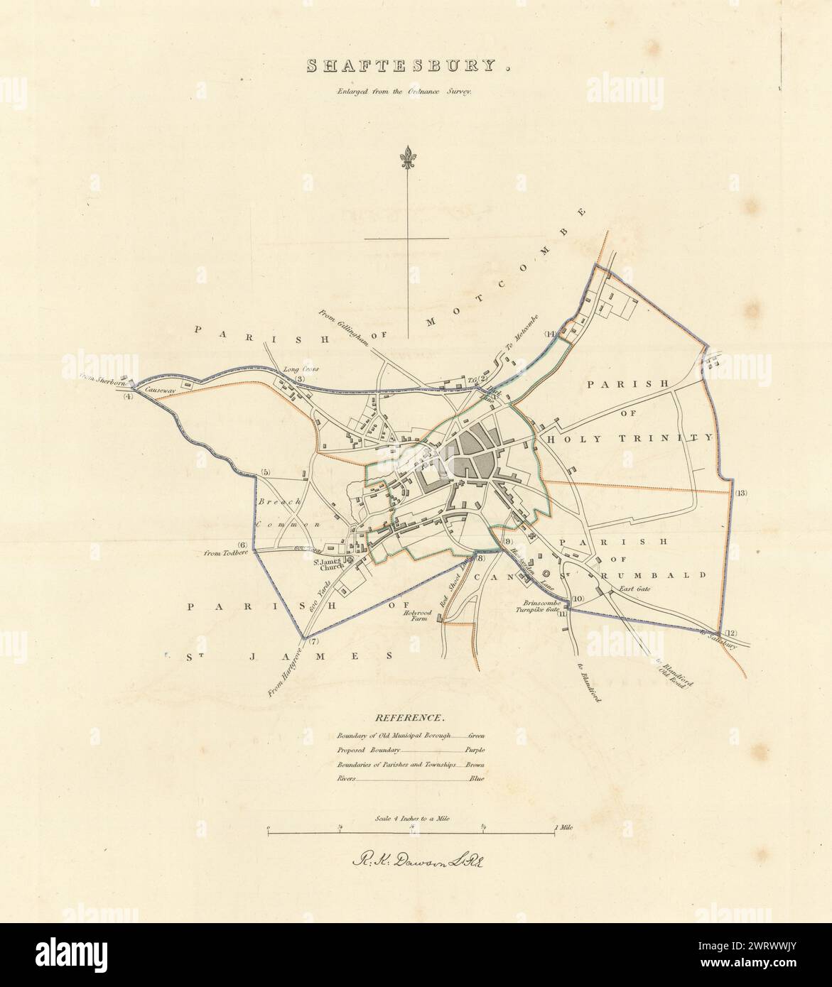SHAFTESBURY borough/town plan. BOUNDARY COMMISSION. Dorset. DAWSON 1837 ...