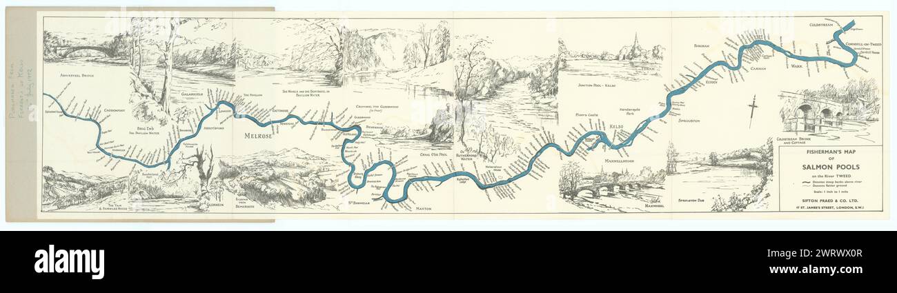 Fisherman's Map of Salmon Pools on the River Tweed by Maude Parker 1933 ...