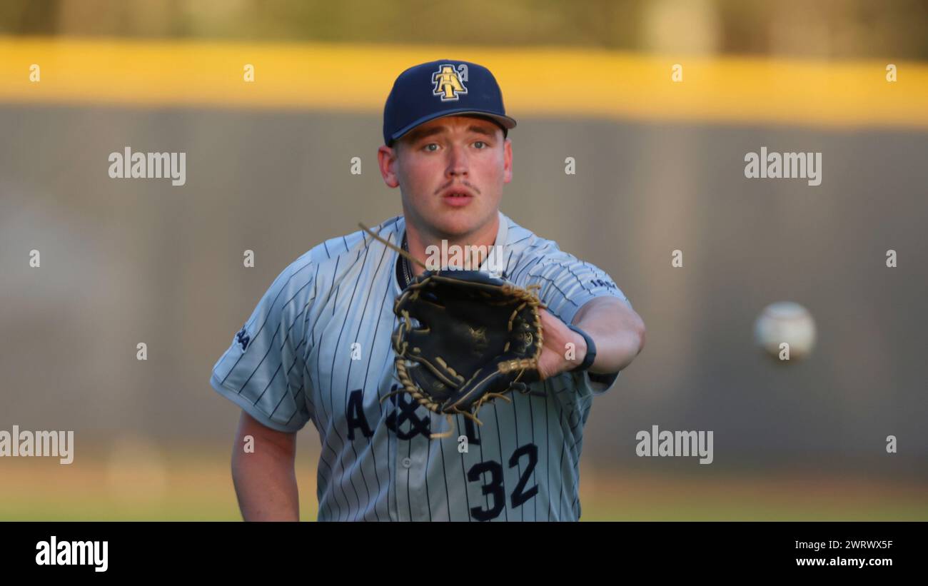North Carolina A&T pitcher Brock Duff (32) warms up before an NCAA ...