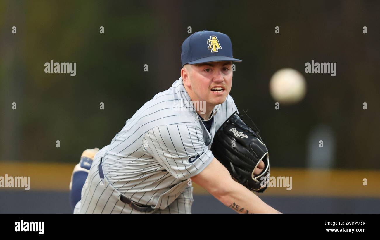 North Carolina A&T pitcher Avery Cain (4) in action during an NCAA ...