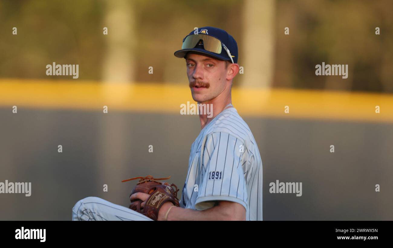 North Carolina A&T pitcher Ethan Snyder (31) warms up before an NCAA baseball game against North ...