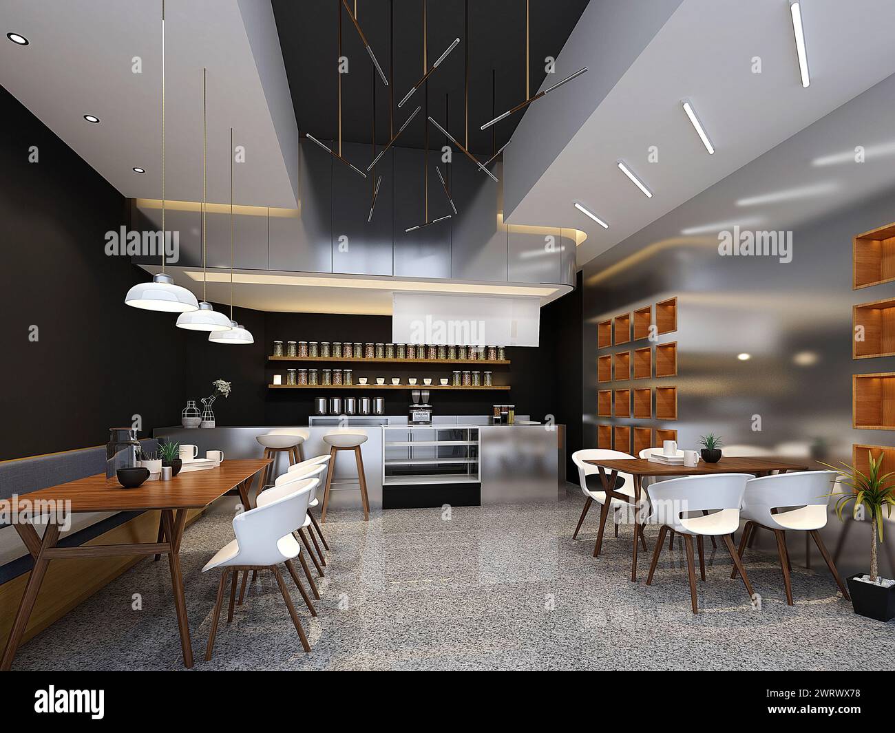3d render coffee shop restaurant Stock Photo - Alamy