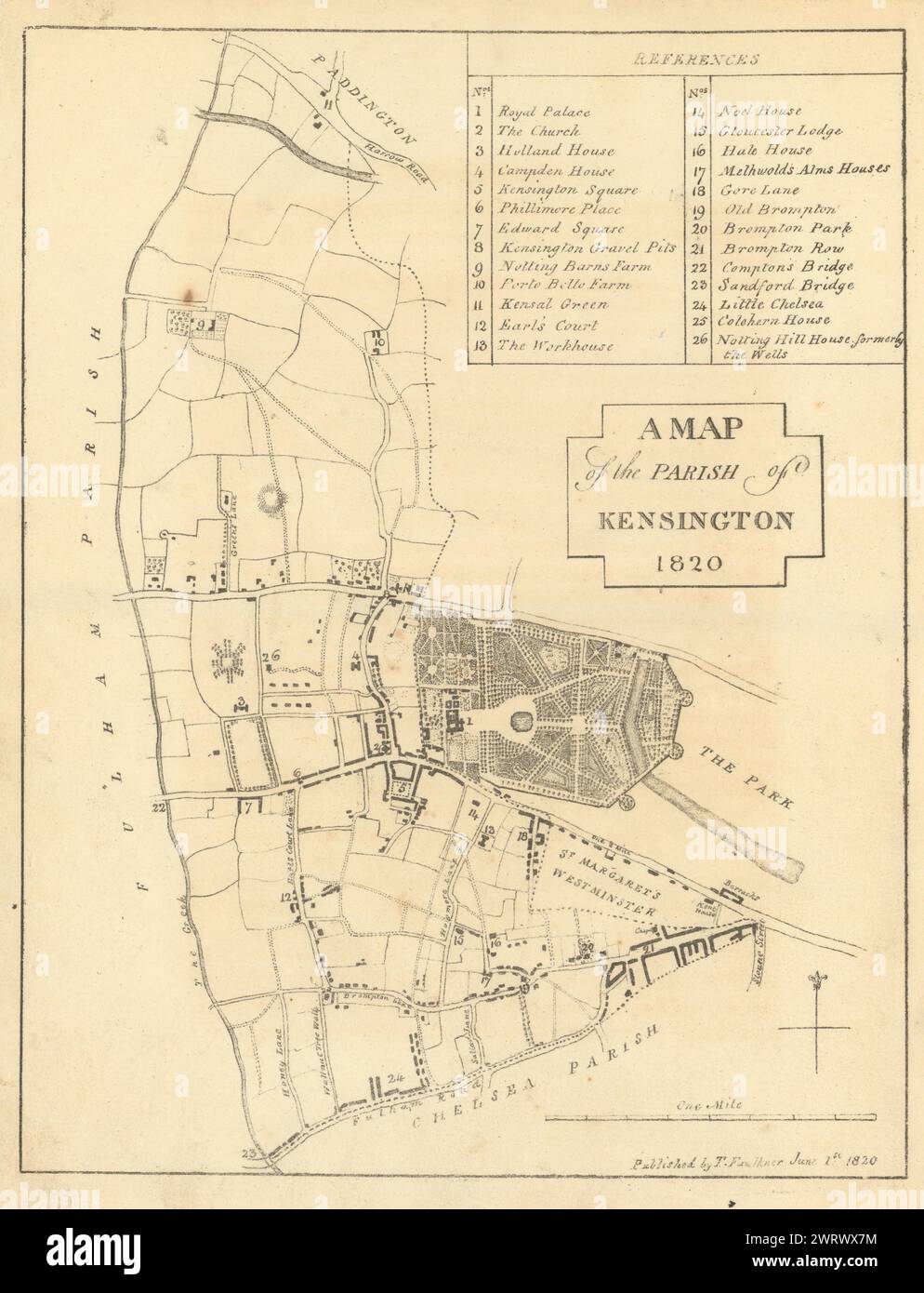A Map of the Parish of Kensington 1820, London by Thomas Faulkner 1820 ...
