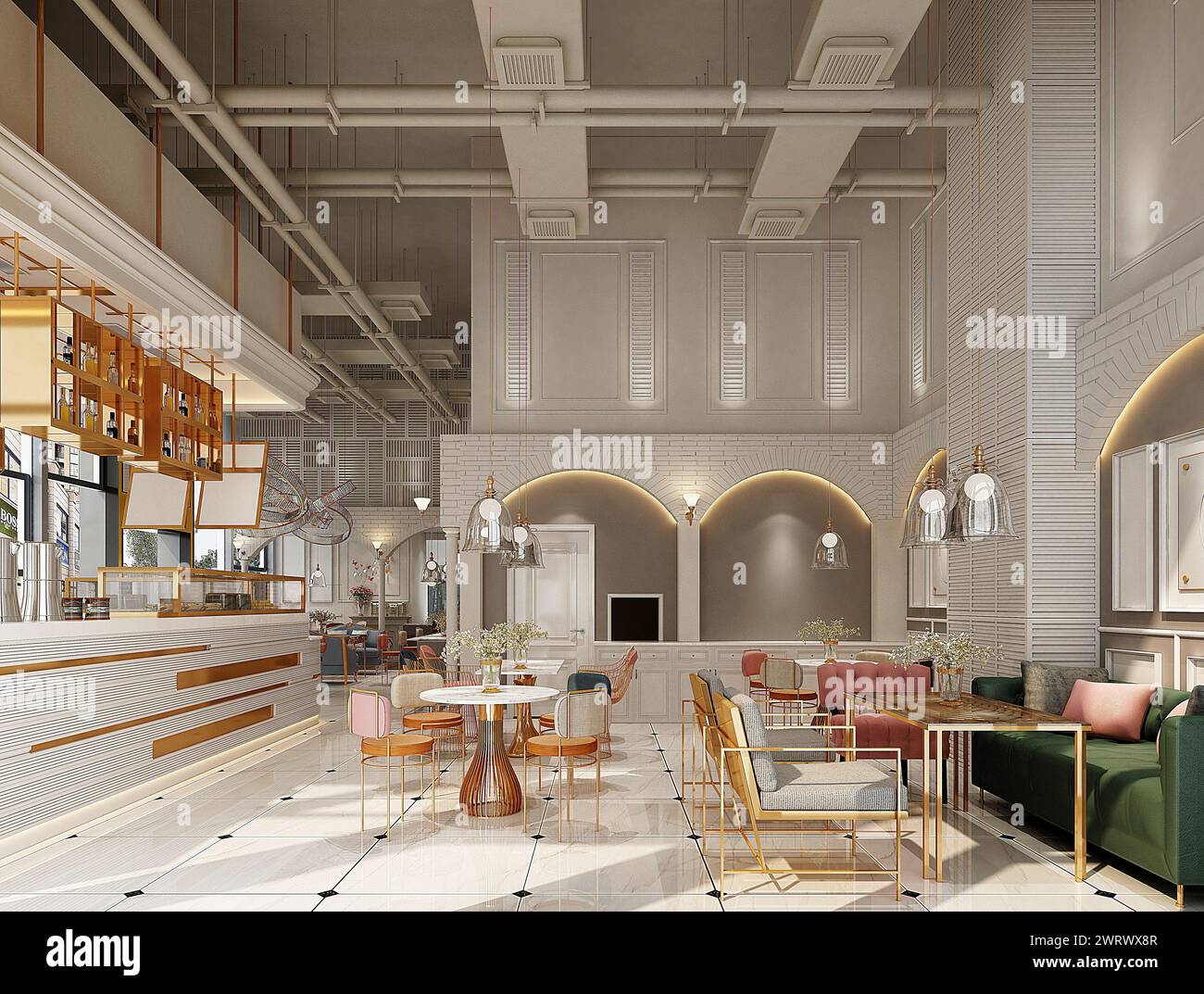 3d render coffee shop restaurant Stock Photo - Alamy