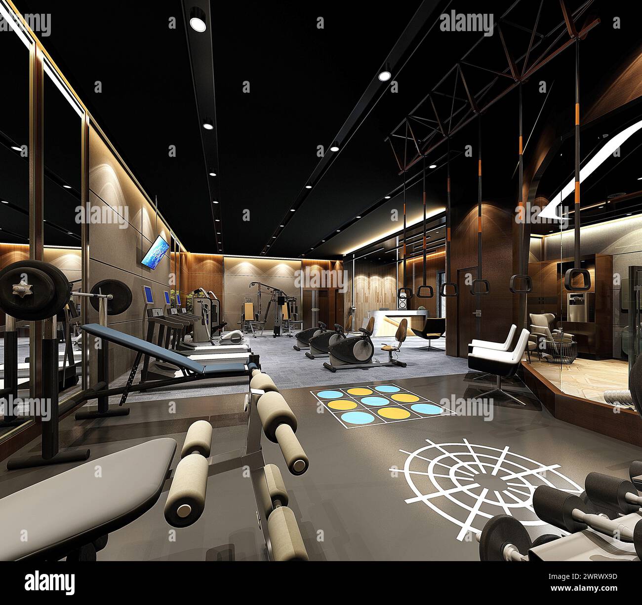 3d render of gym fitness center Stock Photo - Alamy