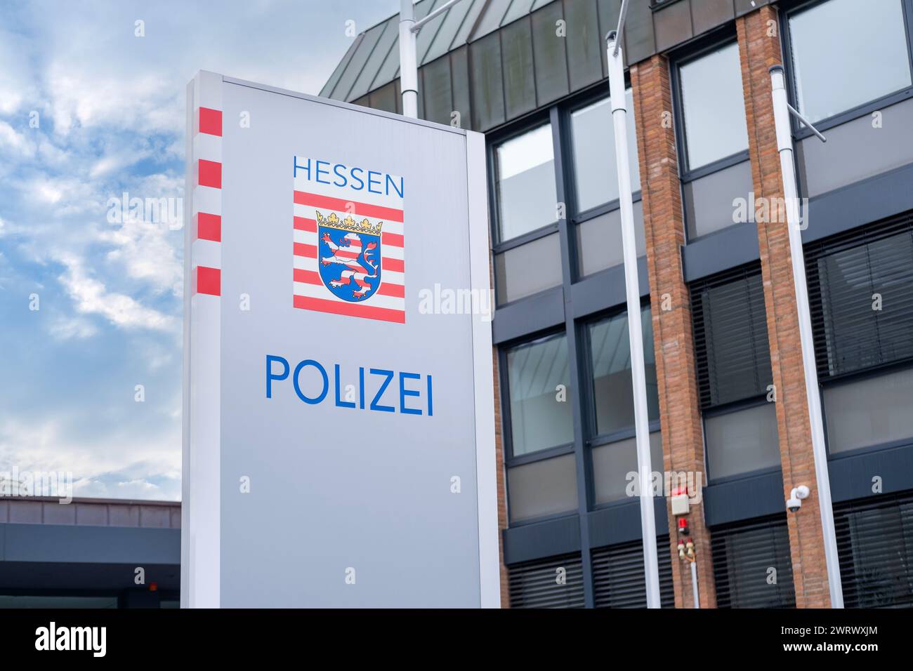 modern police office with information banner, Public safety in Hesse ...