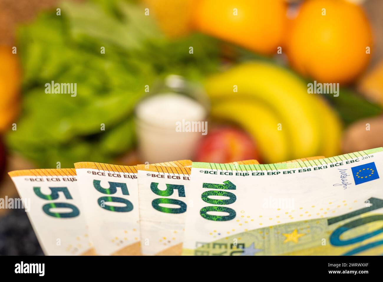 Food prices in the European Union, Economic concept, Bundle of Euro ...