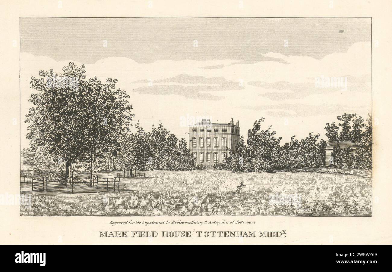 Markfield House, South Tottenham, London 1840 old antique print picture ...
