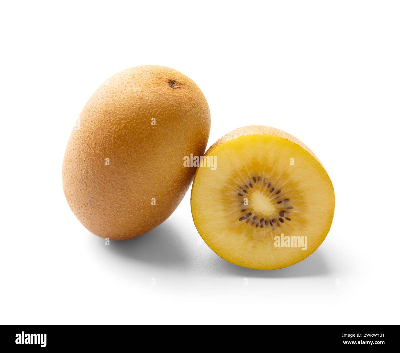 Whole and halved ripe golden kiwi isolated on white background. Kiwi ...