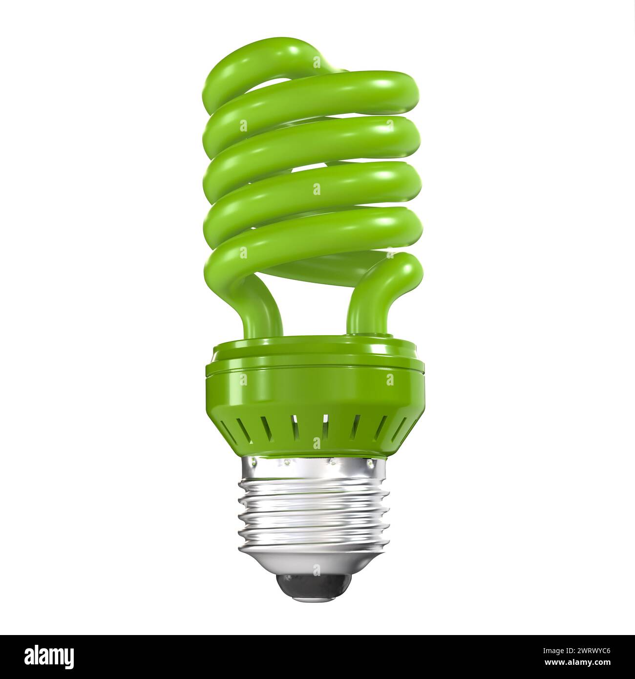 3d illustration of a green compact fluorescent lamp representing ...