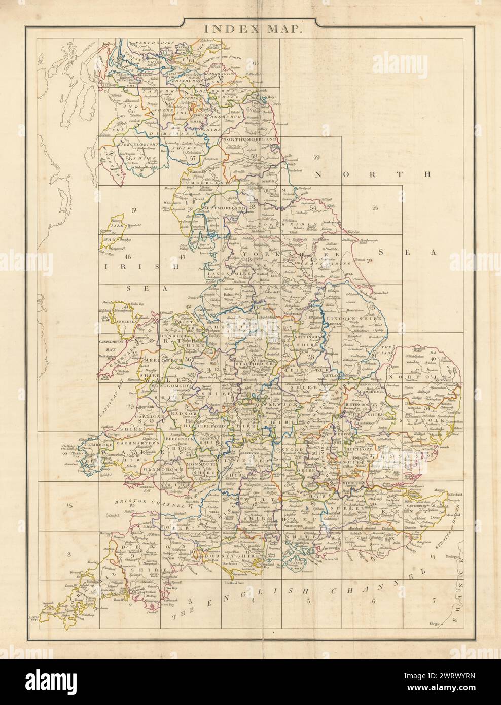 Cary's Improved Map of England and Wales - Index map. G. & J. Cary 1832 ...