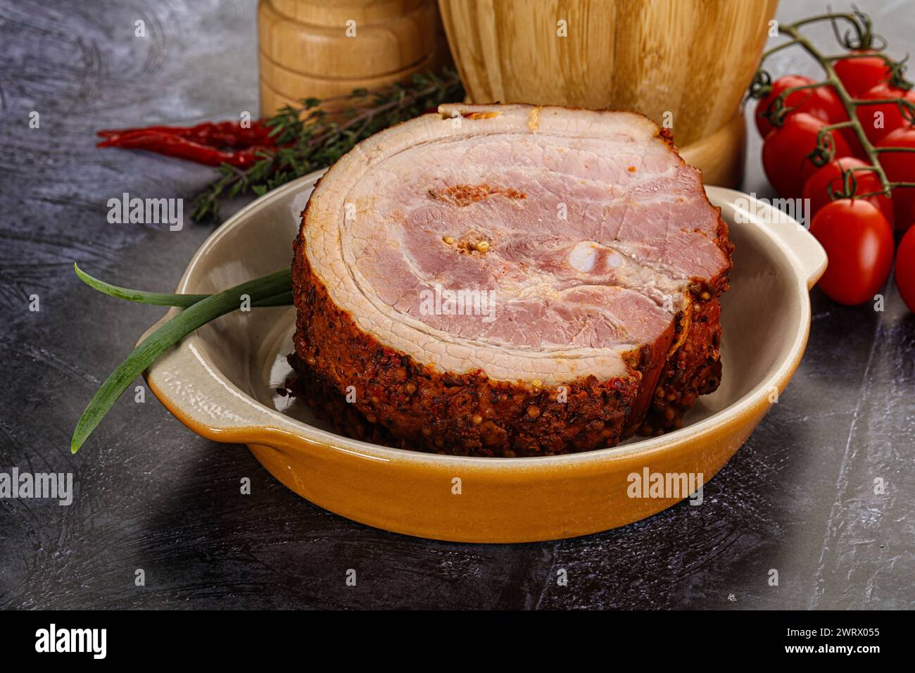 Tasty and fat smoked pork belly meat Stock Photo - Alamy