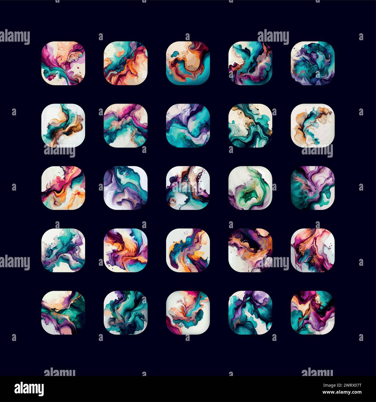 Set of 25 multi-colored marble textures, background templates - Vector ...