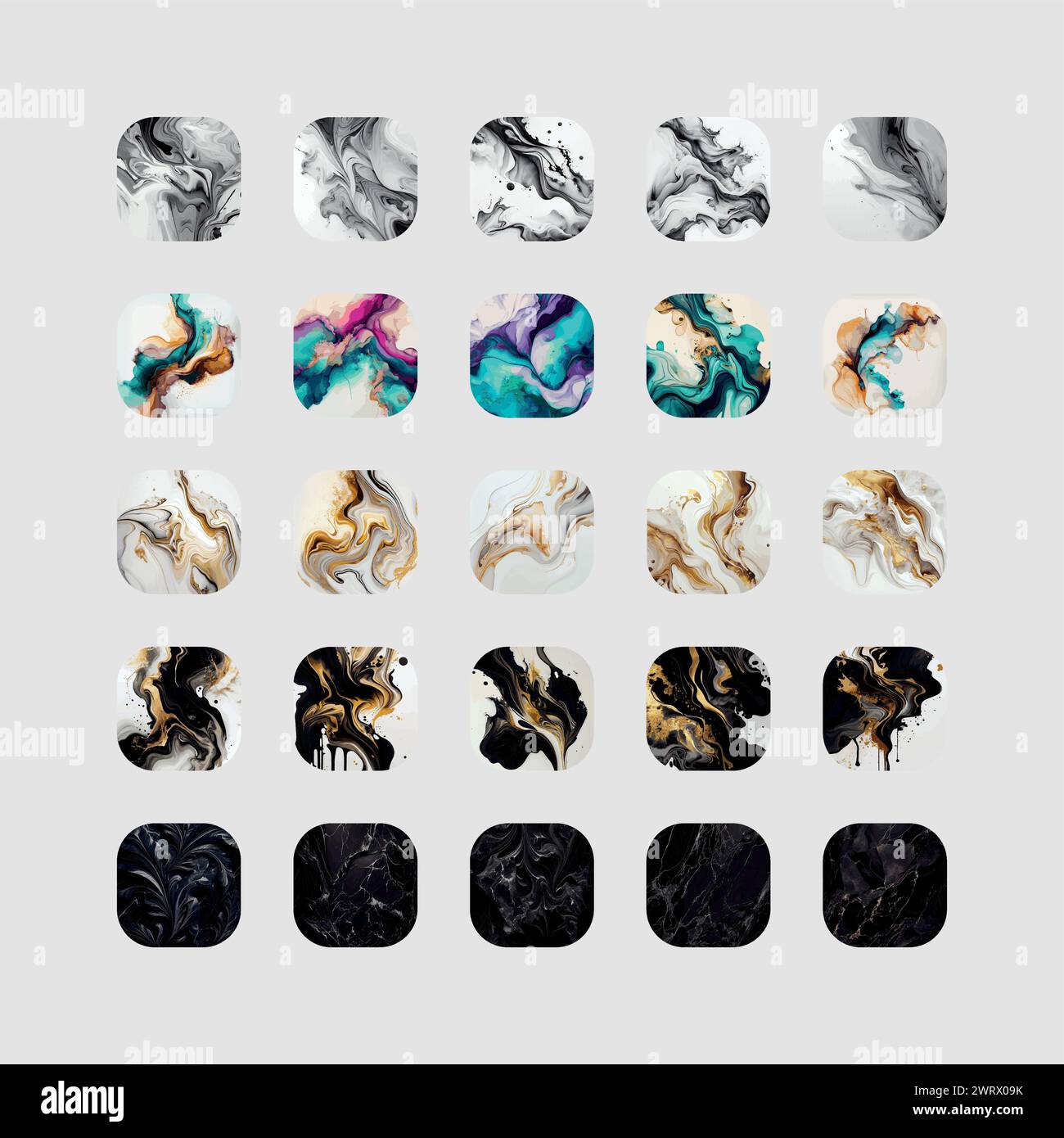 Set of 25 multi-colored marble mineral textures, backgrounds templates ...