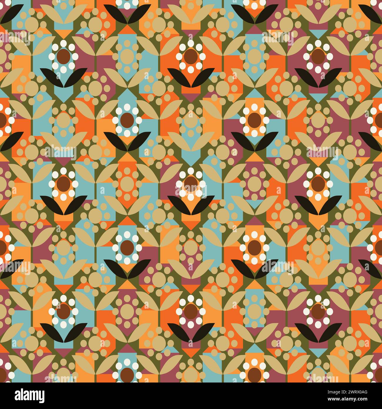 Fun colorful seamless pattern. Trendy texture design with basic shapes ...