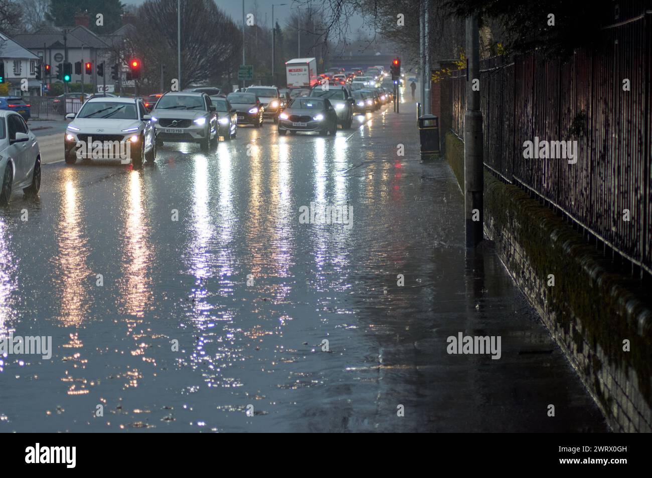 Belfast, United Kingdom 14 03 2024 UK Weather Flooding causing traffic ...