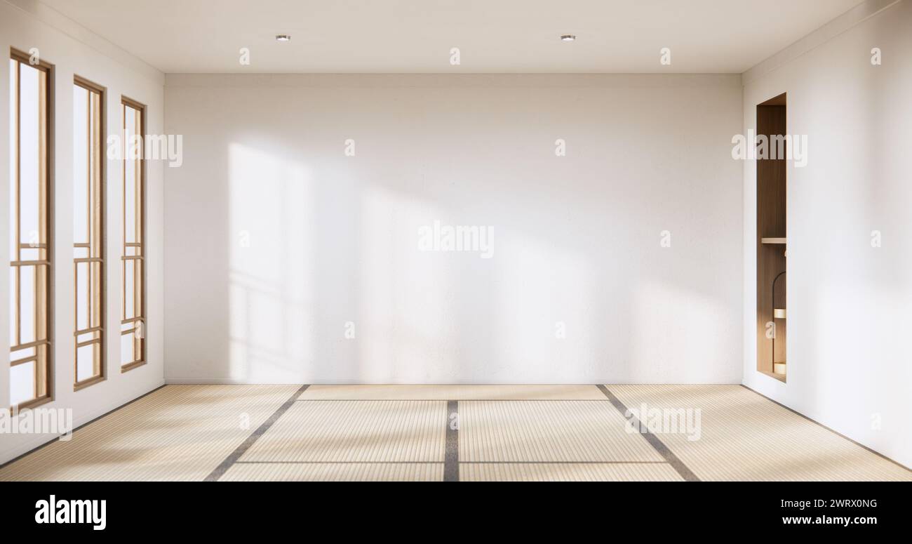 Minimalist Interior with wooden japan empty wall background mockup ...