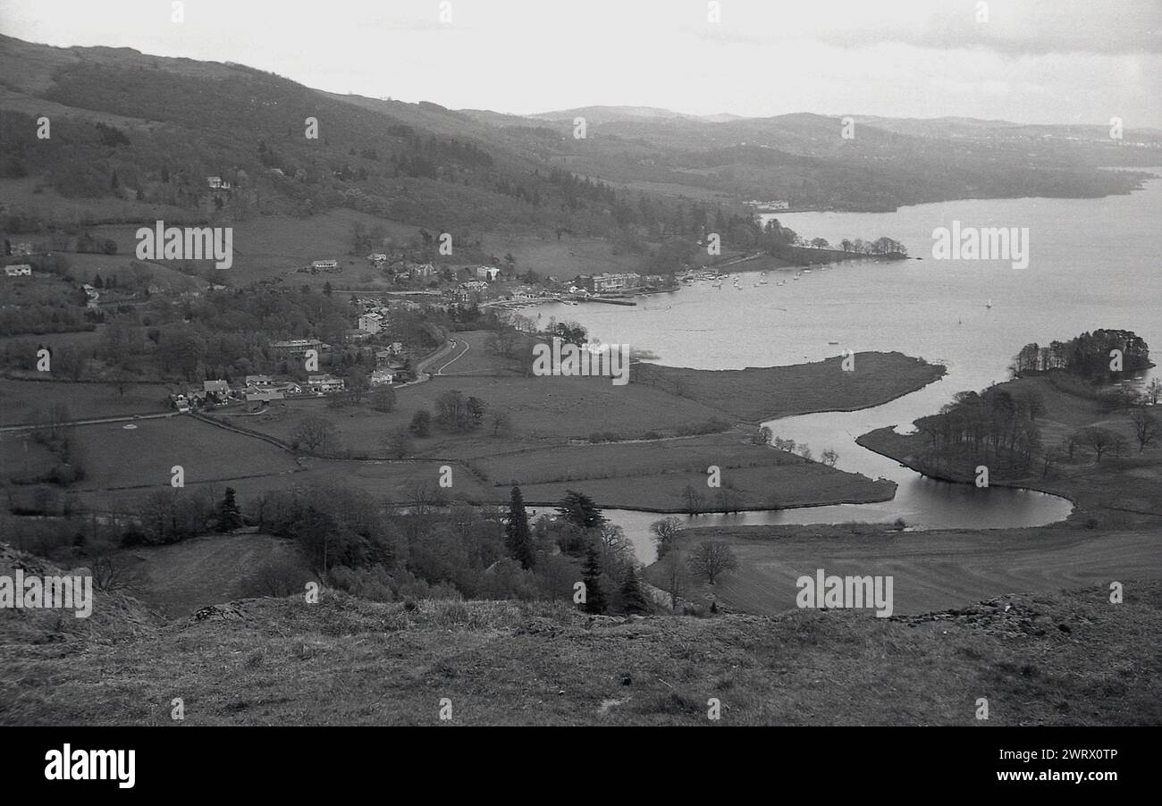 1970s, historical, a view from the surrounding hillside over Ambleside ...