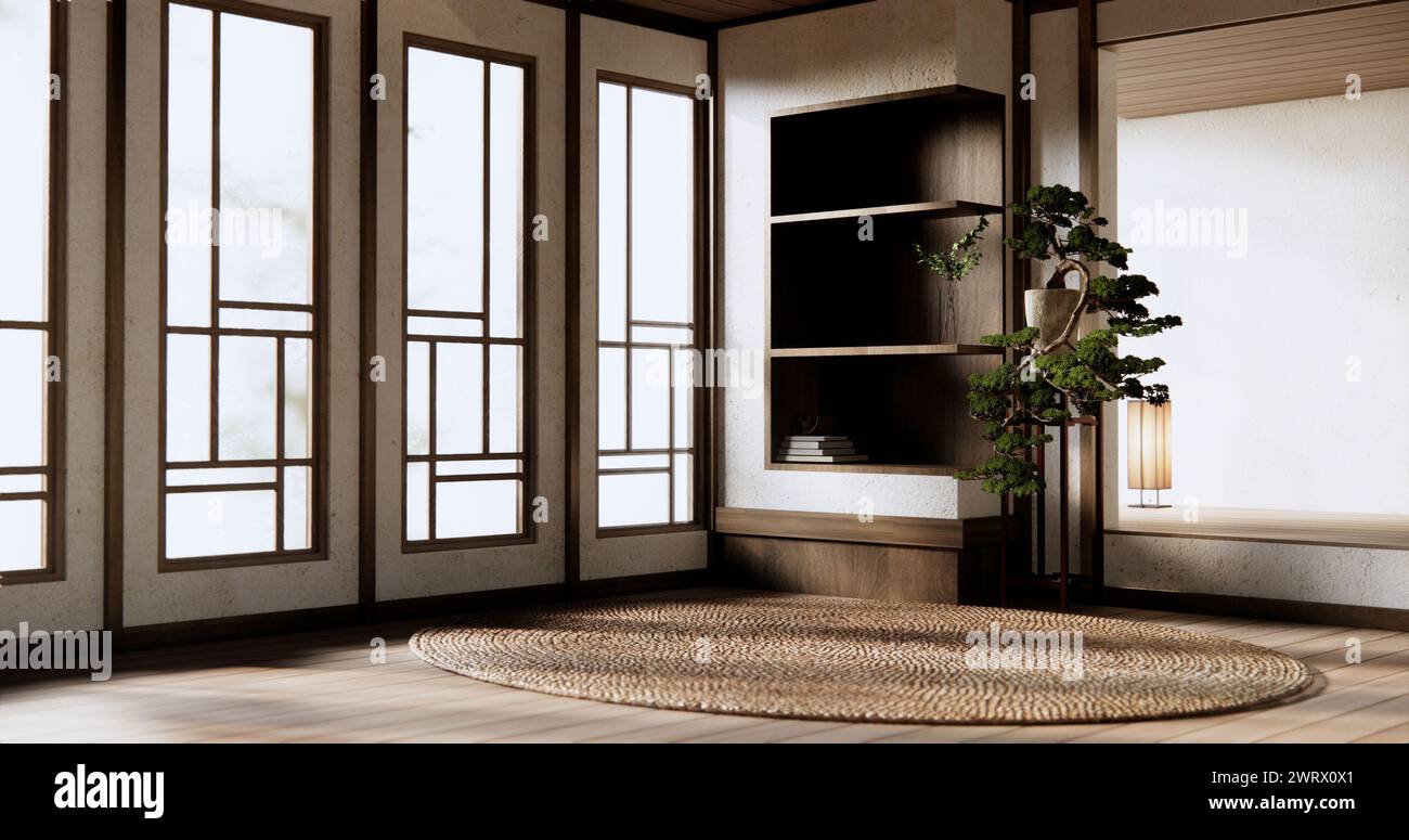 Shelf wall room zen style and decoraion wooden design, earth tone Stock ...