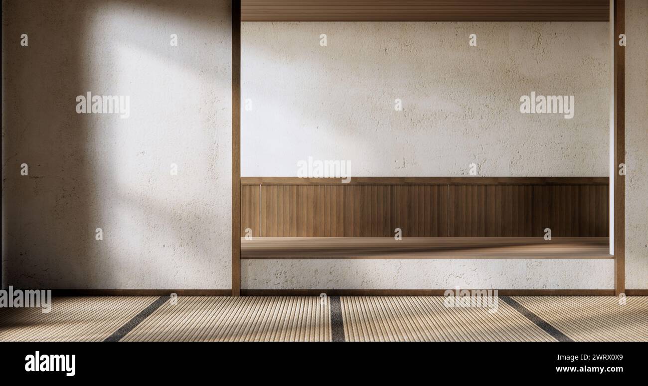 Minimalist Interior with wooden japan empty wall background mockup ...