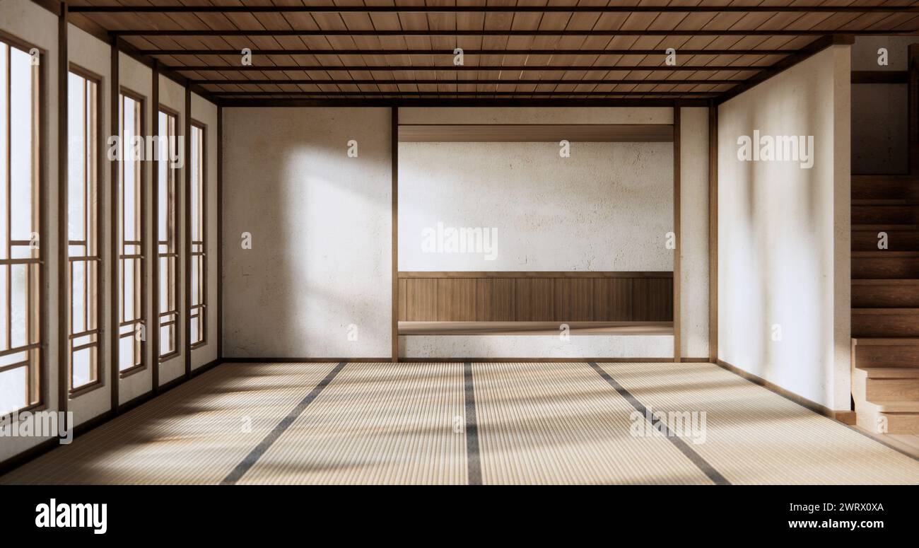 Minimalist Interior with wooden japan empty wall background mockup ...
