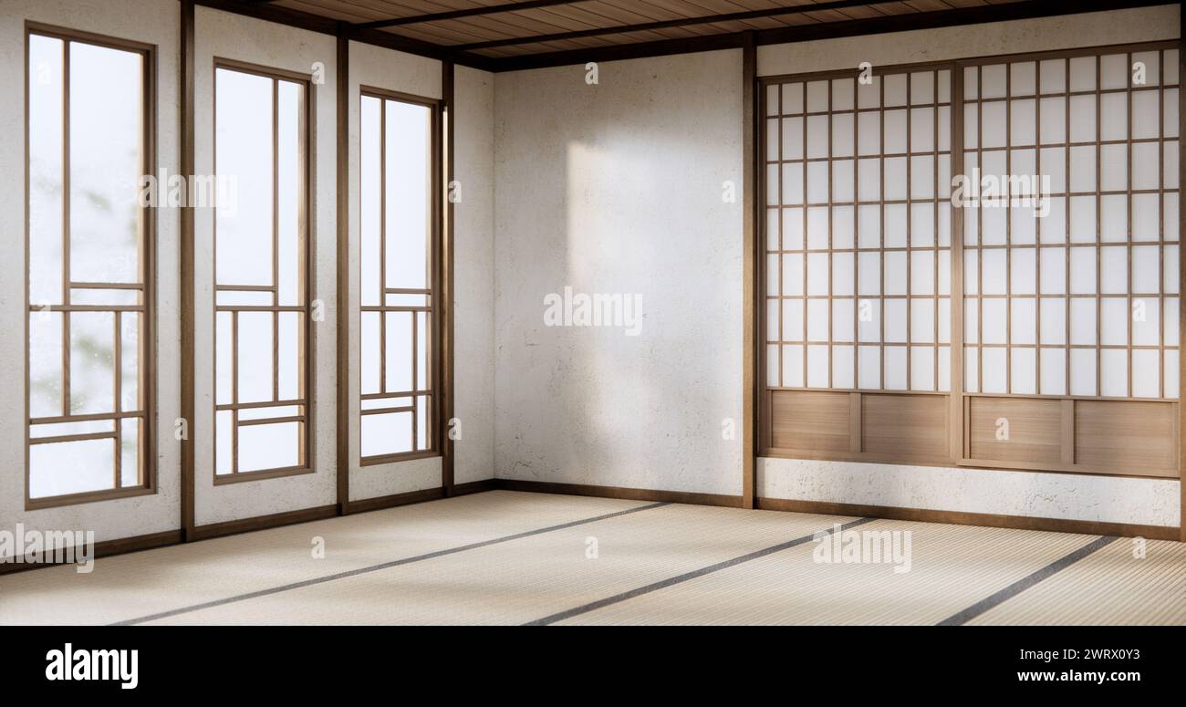 Minimalist Interior with wooden japan empty wall background mockup ...
