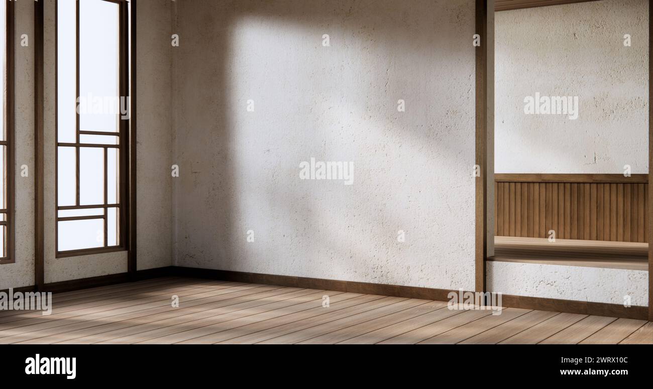 Minimalist Interior with wooden japan empty wall background mockup ...