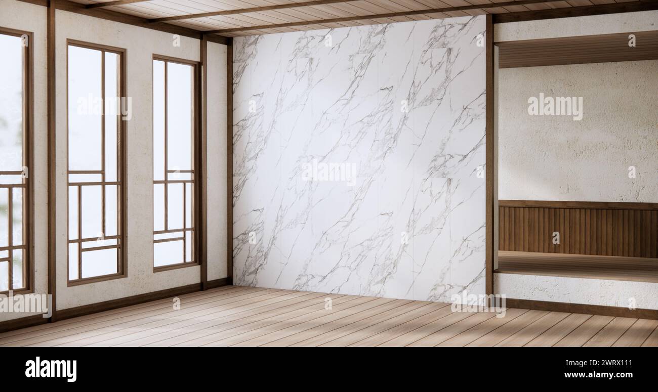 Minimalist Interior with wooden japan empty wall background mockup ...