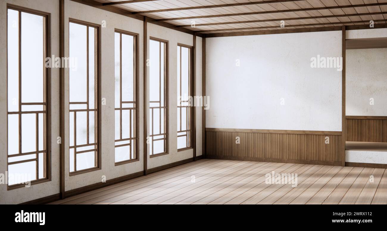 Minimalist Interior with wooden japan empty wall background mockup ...