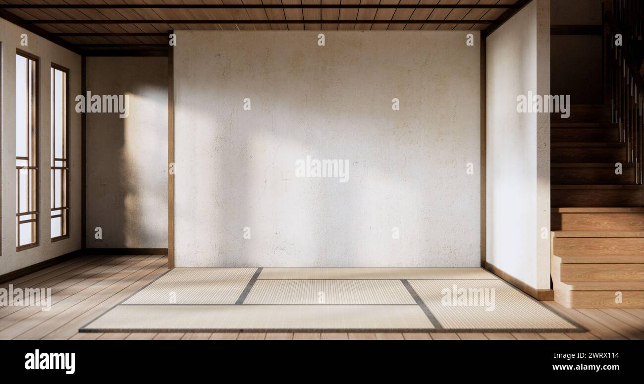 Minimalist Interior with wooden japan empty wall background mockup ...