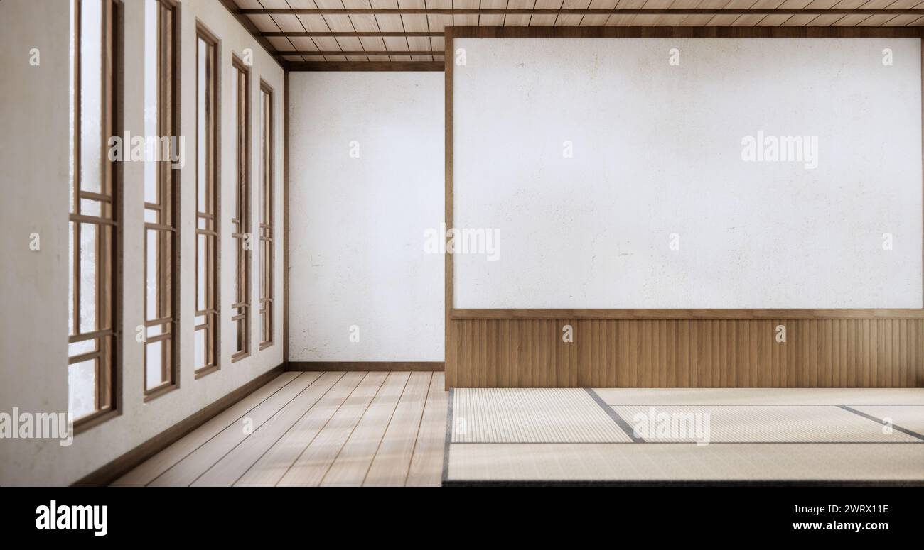 Minimalist Interior with wooden japan empty wall background mockup ...