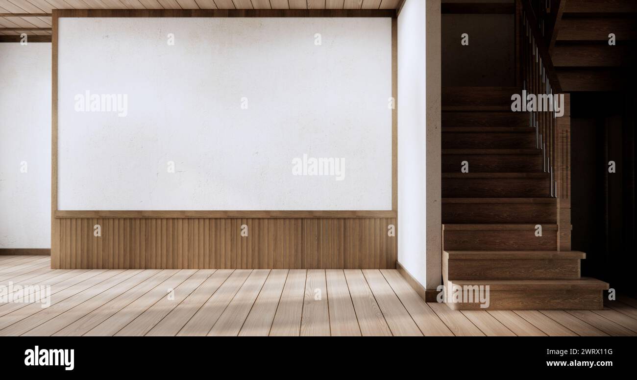 Minimalist Interior with wooden japan empty wall background mockup ...