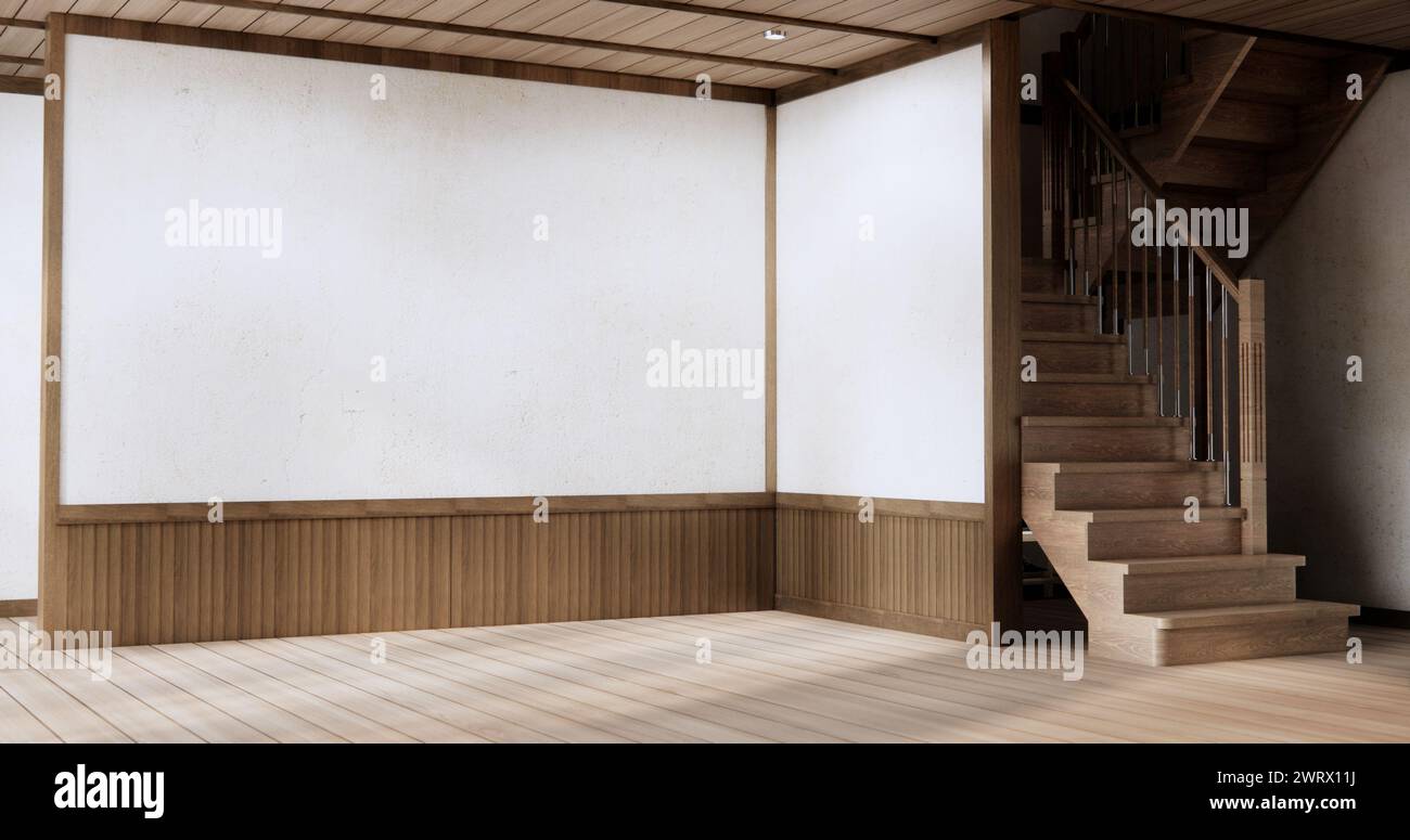 Minimalist Interior with wooden japan empty wall background mockup ...