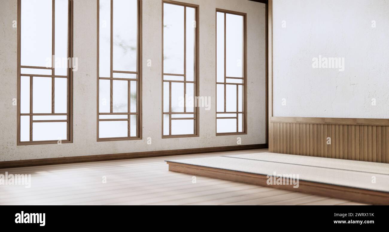Minimalist Interior with wooden japan empty wall background mockup ...