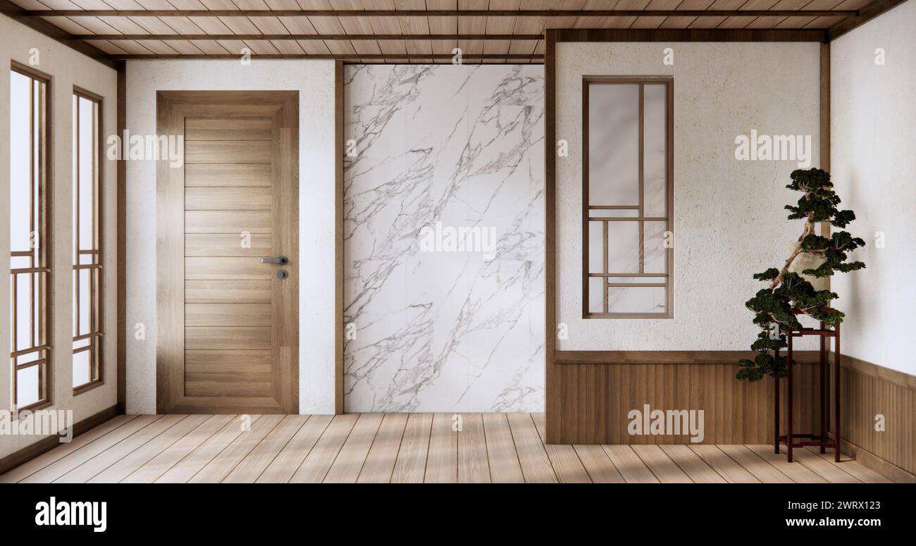 Minimalist Interior with wooden japan empty wall background mockup ...