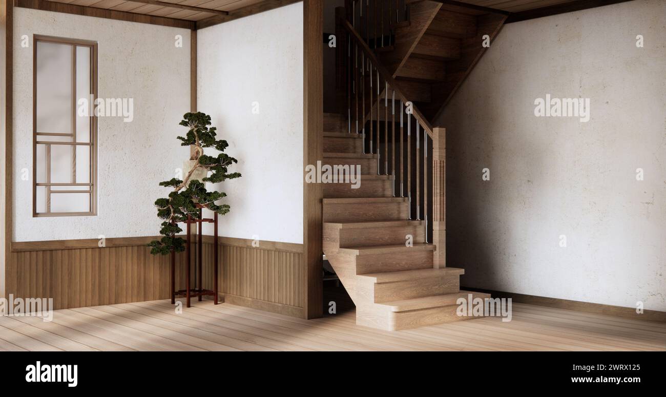 Minimalist Interior with wooden japan empty wall background mockup ...