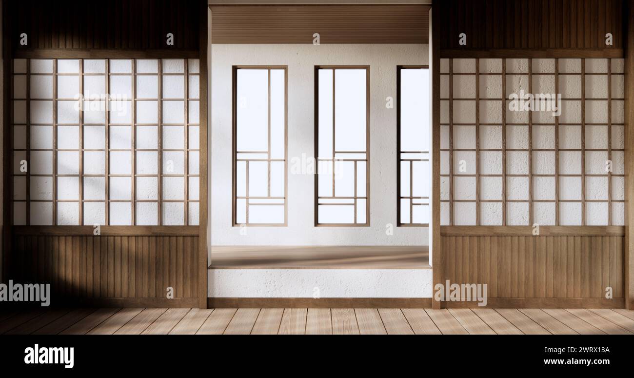 Minimalist Interior with wooden japan empty wall background mockup ...