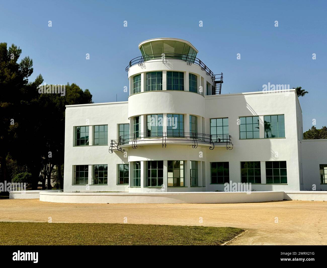 An old control tower of an airfield that now is part of the Alicante ...