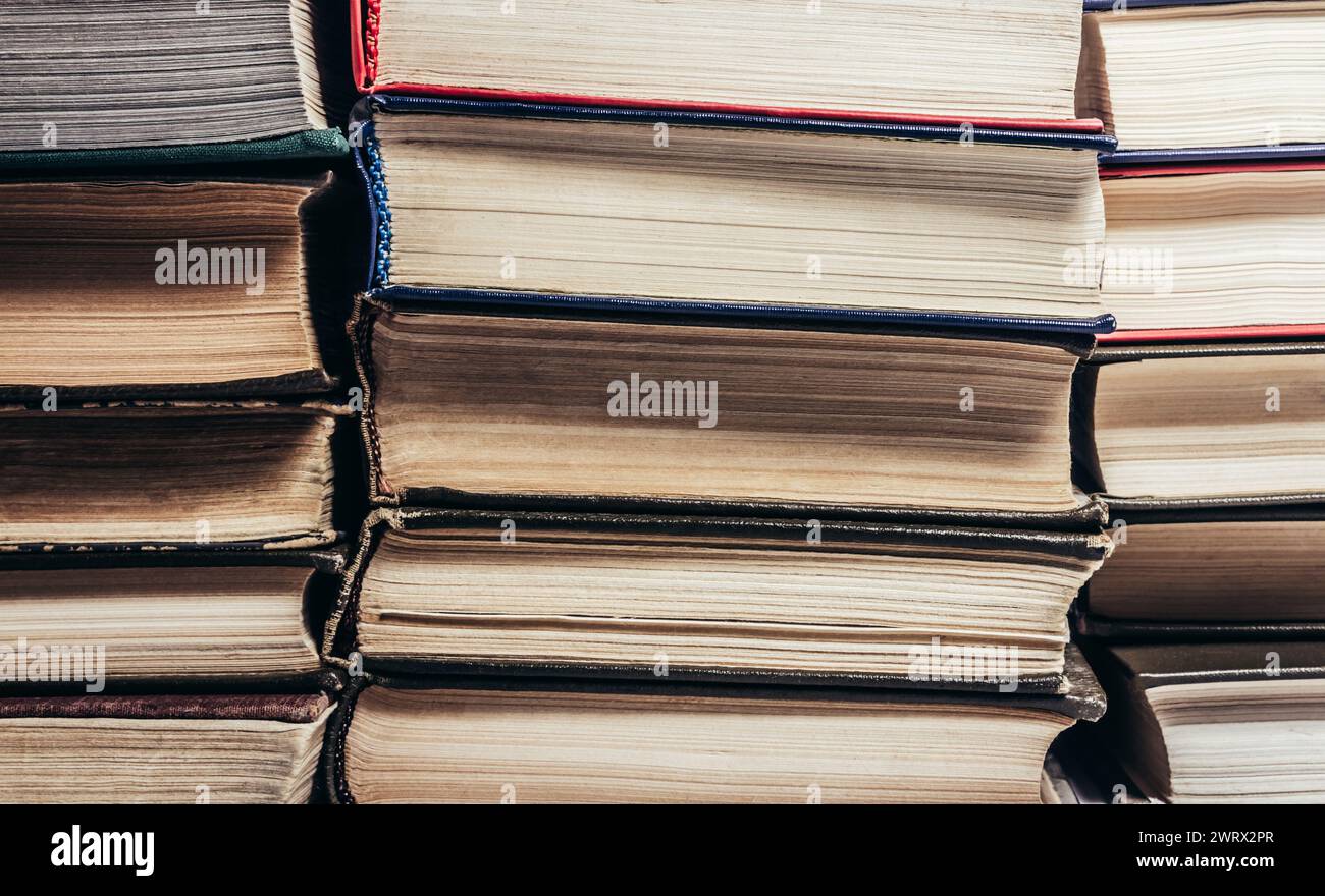 Photo of old antique books stack, close up view Stock Photo - Alamy