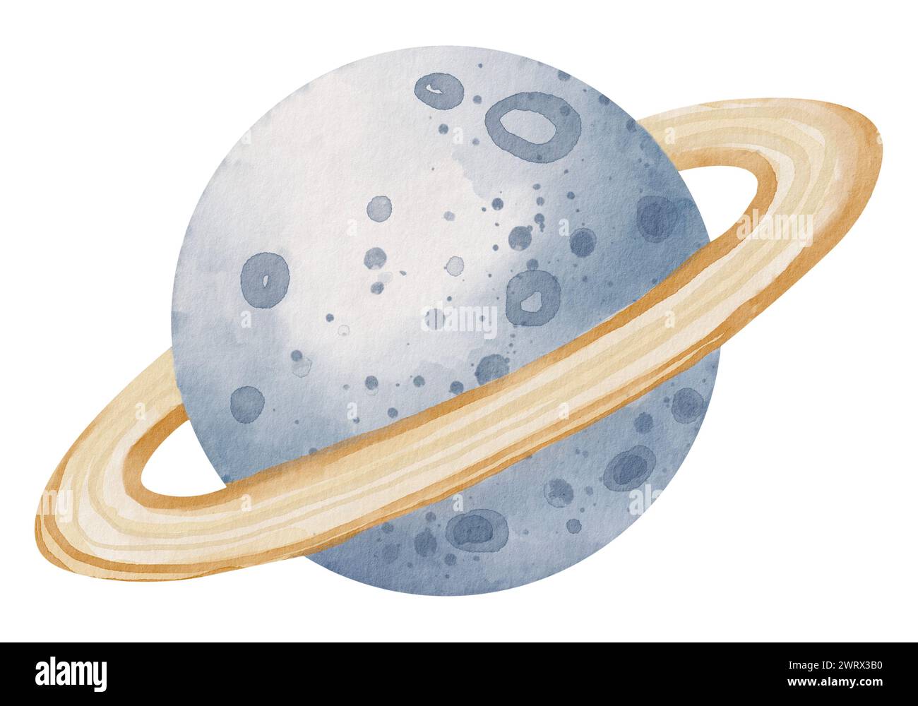 Planet with ring in a Space watercolor illustration. Drawing of Saturn ...