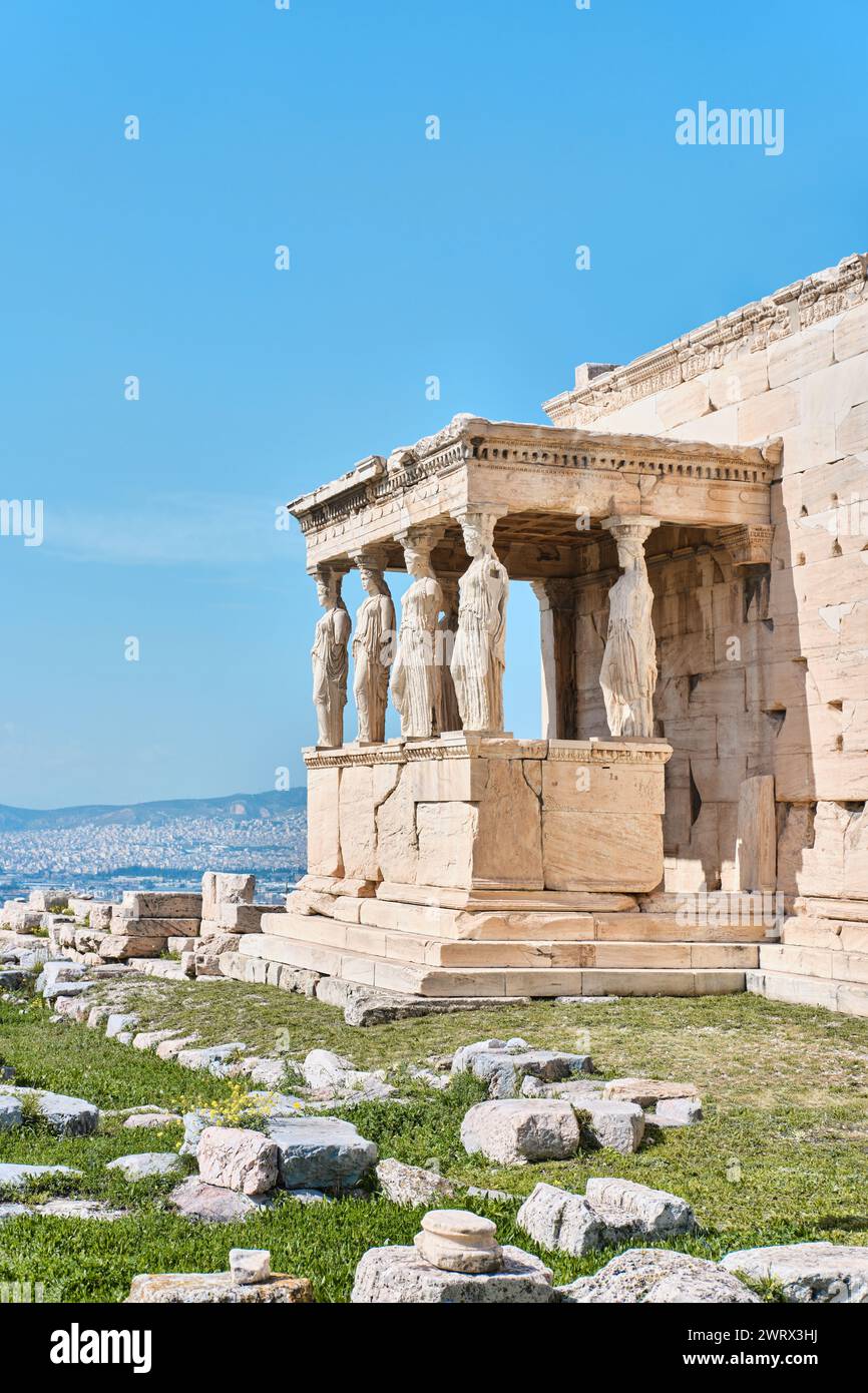 Athens, Greece - March 02, 2024: Six Caryatids or karyatides at Porch ...