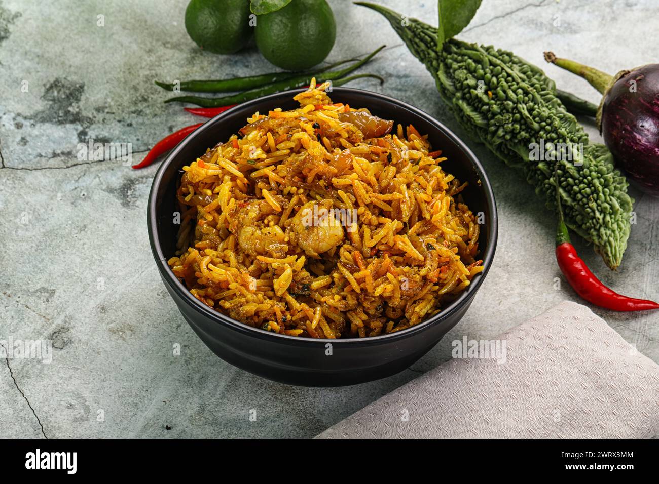 Indian cuisine - briani rice with prawns Stock Photo - Alamy