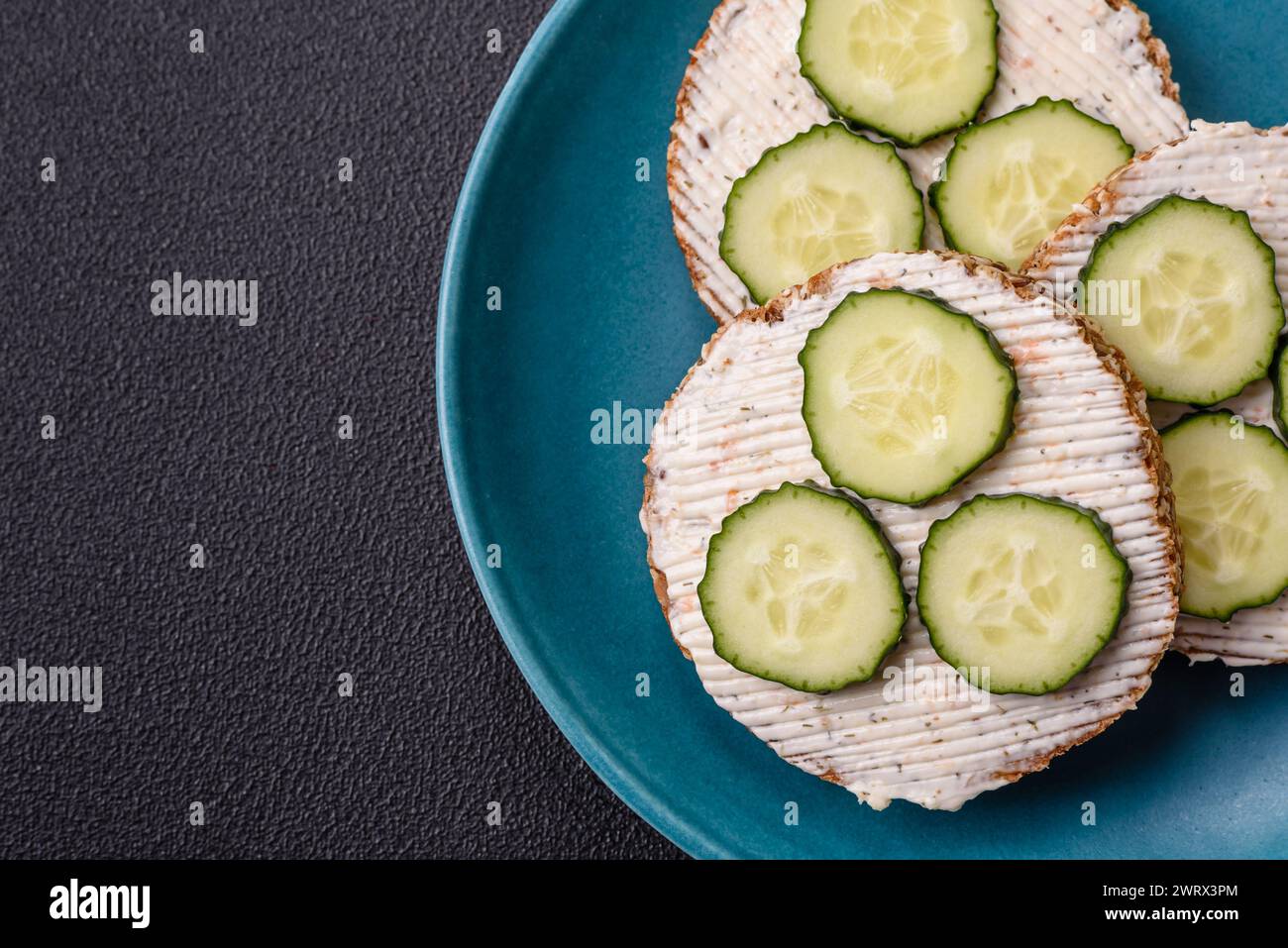 Delicious vegetarian sandwich with grilled toast, cream cheese ...