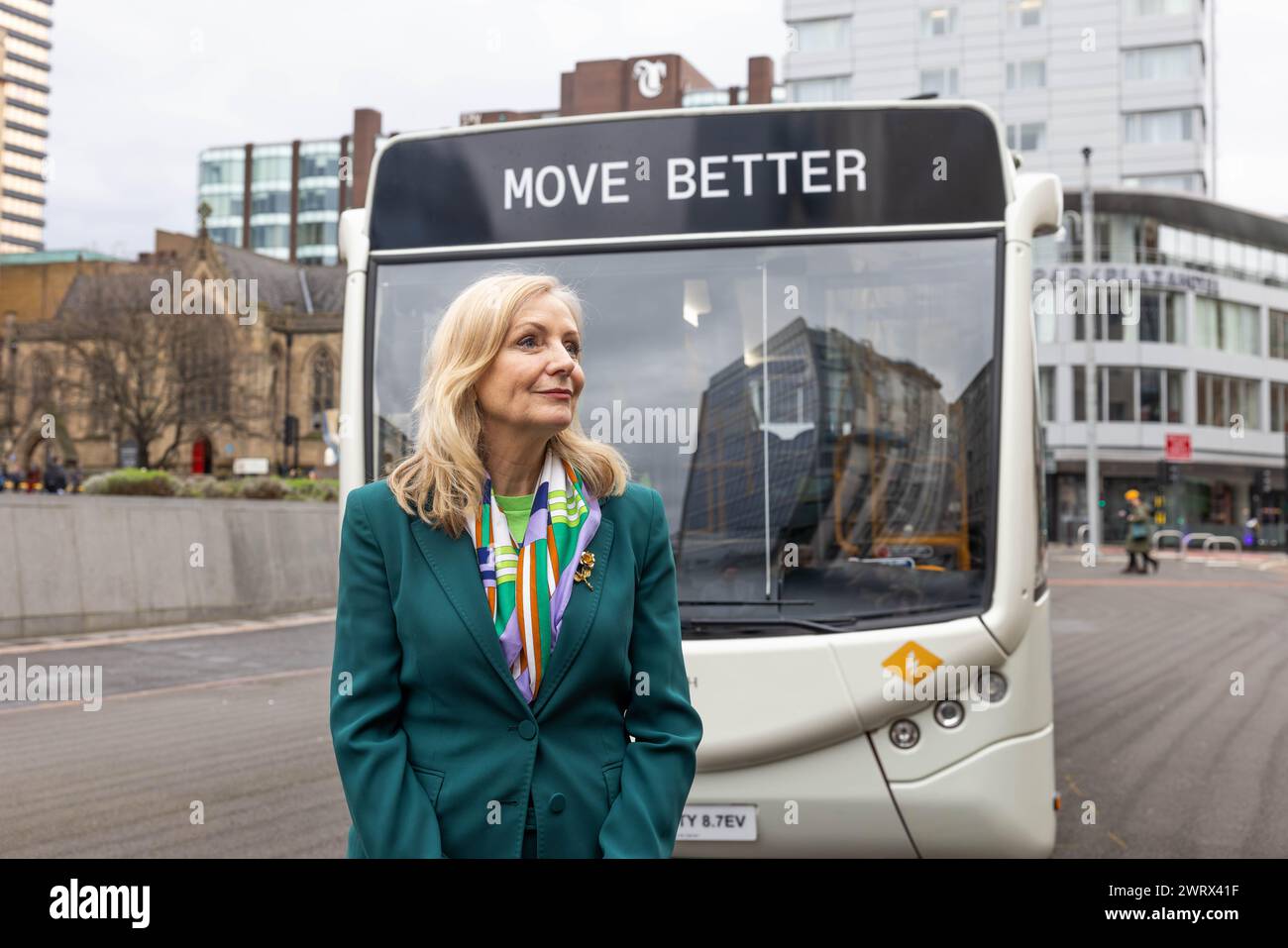Leeds, UK. 14 MAR, 2024. Tracy Brabin, Mayor of West Yorkshire, stands ...