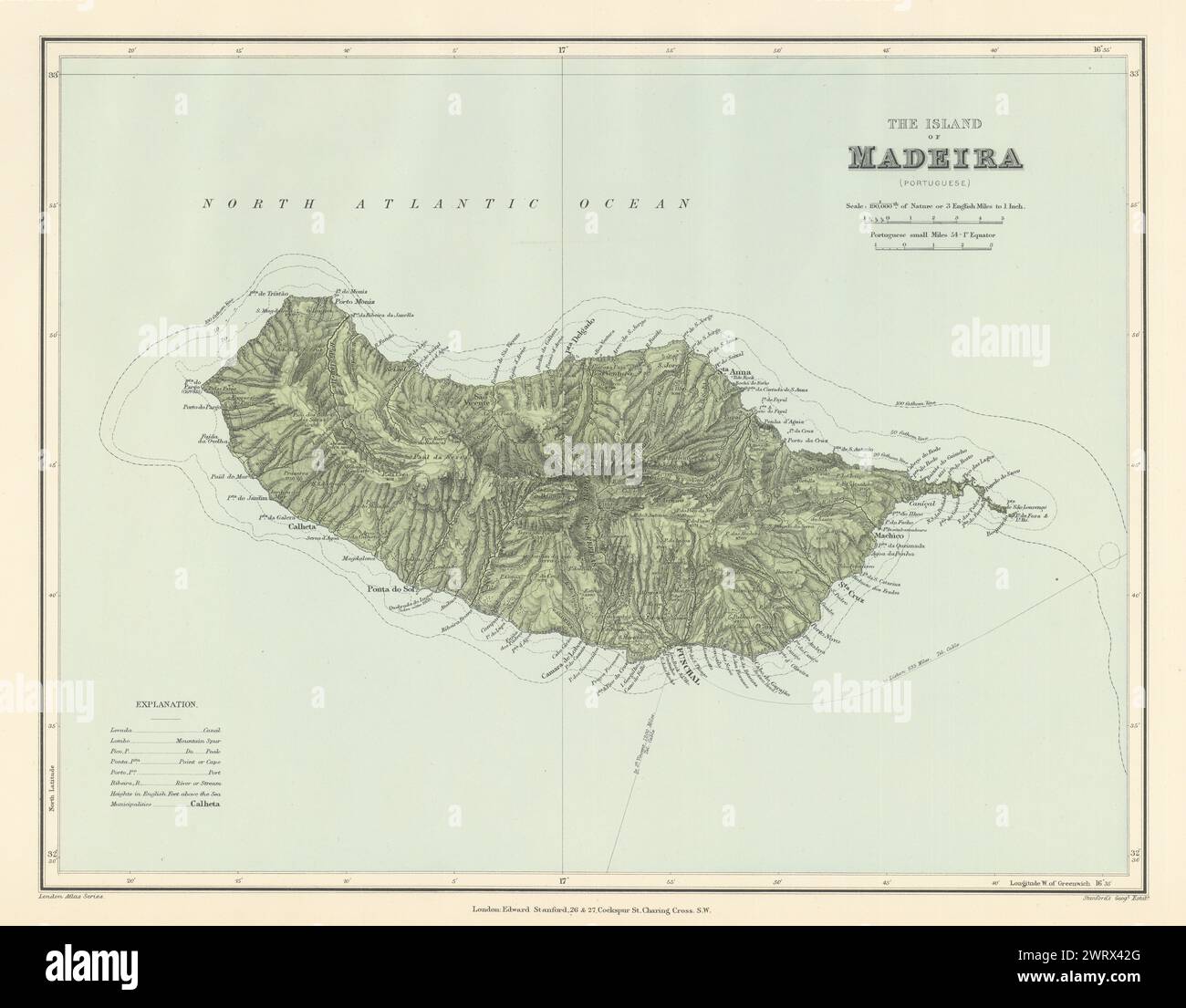 The Island Of Madeira. Rivers Mountains. STANFORD 1896 old antique map ...