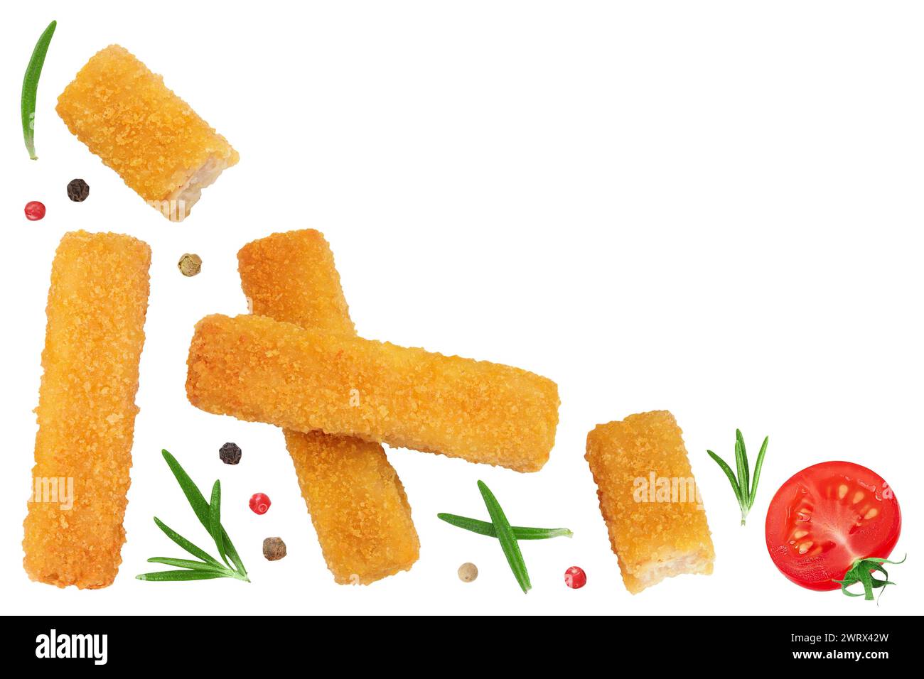 Fish finger or stick with parsley isolated on white background. Top ...