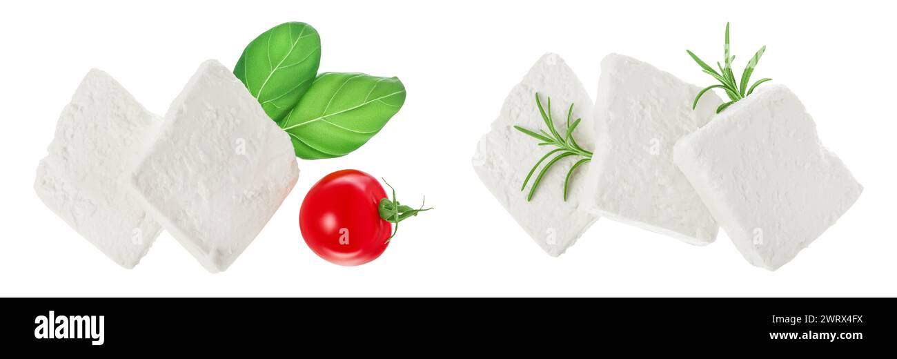 Feta cheese isolated on white background. With full depth of field. Top ...